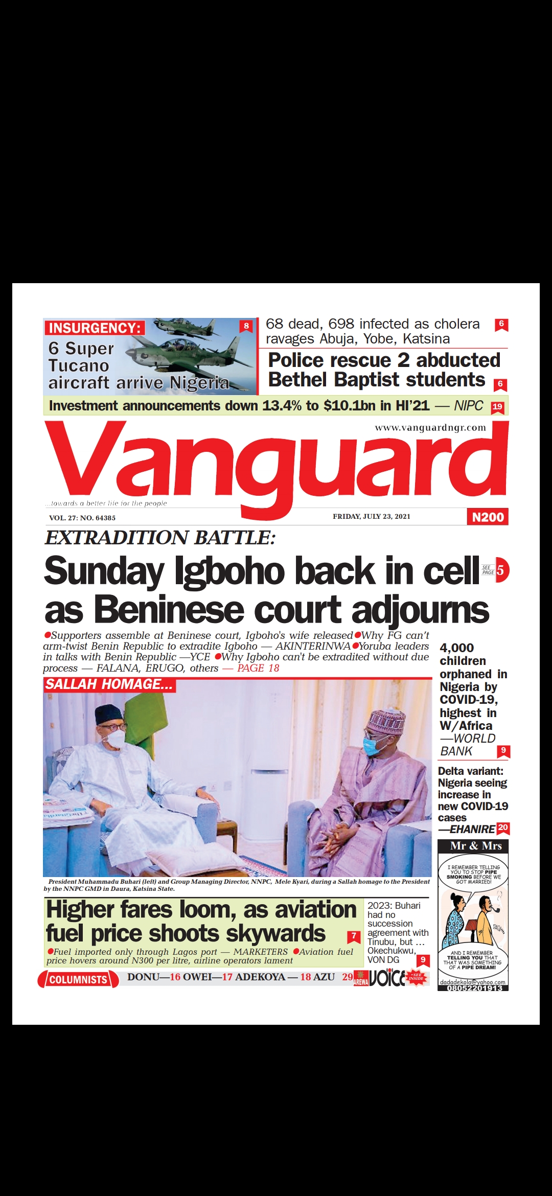 Today’s Major Nigerian Newspapers' Cover Stories-23-07-2021 - Daybreak ...
